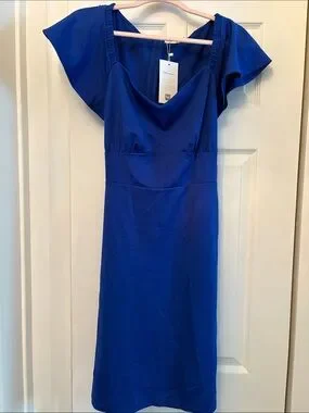 Ebonlined | Dresses | Cobalt Blue Midi Dress With Flutter Sleeves ...